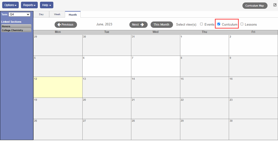 View Curriculum Maps and Lesson Plans for Your Courses on Your Planner